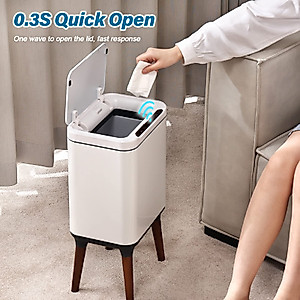 ELPHECO Stainless Steel Trash Can with Lid 2.5 Gallon Motion Sensor Trash Can with Wooden Legs, 9.5 Liter Automatic Metal Garbage Can for Office, Dog Proof Trash Bin for Bathroom, Bedroom