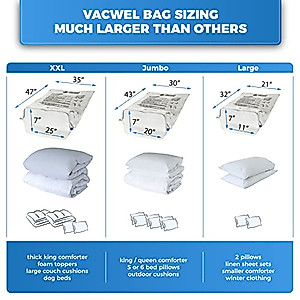 Vacwel 3-Pack XXL - Vacuum Storage Bags - Space Saver Bags for Clothes Storage – XL Comforters - Mattress Topper - Blanket Storage – Vacuum Sealer Bags – Ziplock Sealed - 3x XXL Bags (47x35in) - Bonus 1x Large Bag (32x21in)