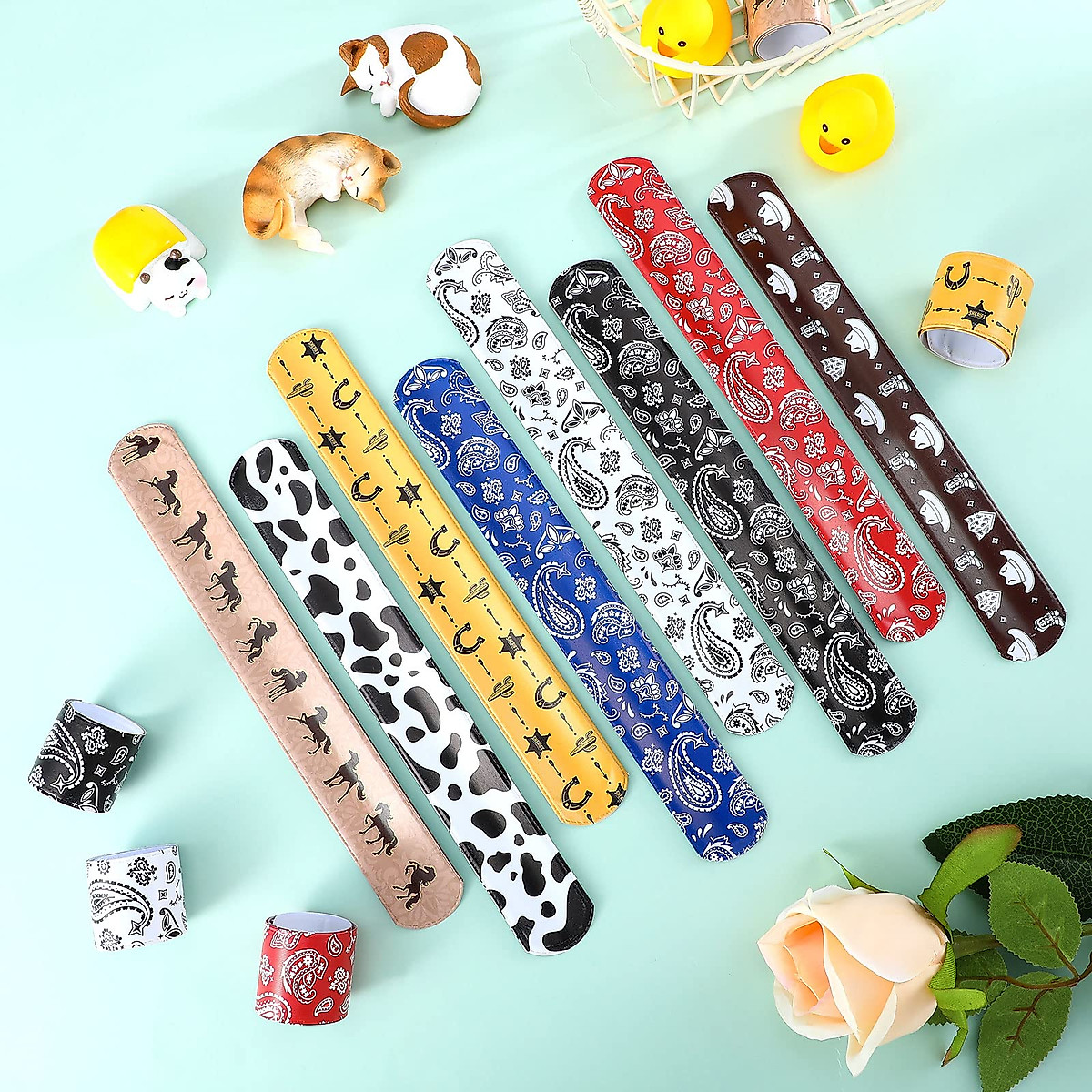 48 Pack Western Party Slap Bracelets Cowboy Cowgirl Bracelets Horse Wristbands for Western Themed Parties Kids Birthday Party Favors Supplies Decorations, 8 Styles