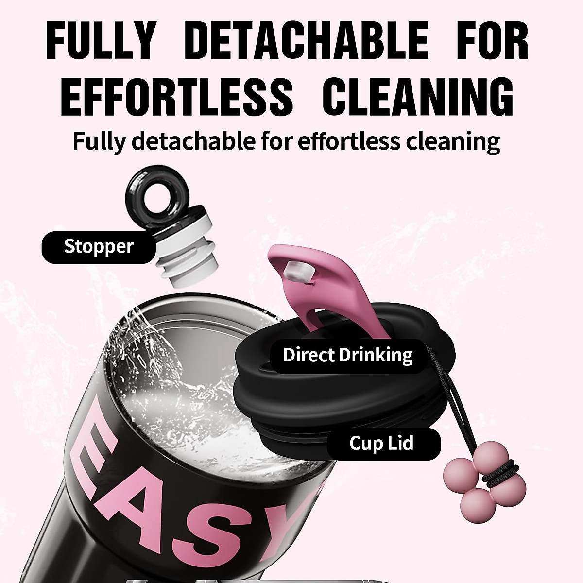 GOOM 18oz Travel Coffee Mug Tumbler with Lid and Straw, 18/10 Stainless Steel, 6-Layer Insulation, Spill Proof, Leak Proof Tumbler with Straw Mouth Rotary Lock, Coffee Mugs for Women - Black, Pink