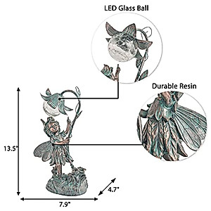 TERESA'S COLLECTIONS Solar Fairy Girls Statue Garden Decor for Outside,Waterproof Resin Outdoor Fairy Angel Figurines Sculptures Lawn Ornaments for Patio Yard Decorations, 13.5 Inch(Bronze)