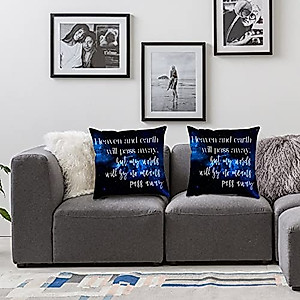 Rimego Funny Quote Pillow Covers Heaven and Earth Will Pass Away,But My Words Will by No Means Pass Away Black Starry Sky Bedroom Sofa Throw Pillowcase Cushion Cover with Words, 2 - Pack 18"x18"
