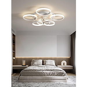 Anyeark Low Profile Ceiling Fan with Light Modern, Bedroom Ceiling Smart Fan with LED, Fandelier Ceiling Fan Flush Mount 25.6-inch, 3000K-6500K Stepless Color Change, Assembly Required (White)