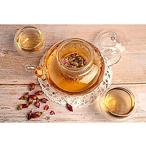 Moss & Stone 6 PCS Glass 27oz Tea Kettle Infuser Gift Set,Borosilicate Glass Teapot With Removable Glass Strainer, & 4 Cups Of 2.7 oz, Teapot With Strainer