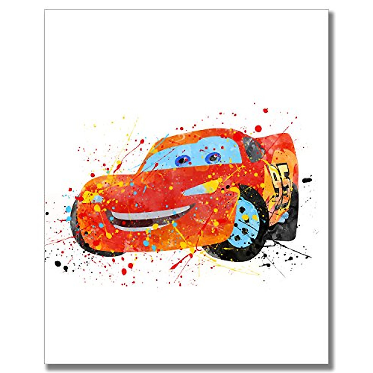 Cars Watercolor Prints - Set of 4 (8 inches x 10 inches) Wall Art Decor Kids Bedroom Photos Lightning McQueen Tow Mater Francesco Bernoulli Sheriff
