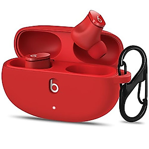 MOLOVA Silicone Case Cover for 2021 New Beats Studio Buds, Anti-Lost Shockproof Protective Case Cover for Beats Studio Bud with Keychain Easy Carrying Replacement Case with Carabiner（Red）