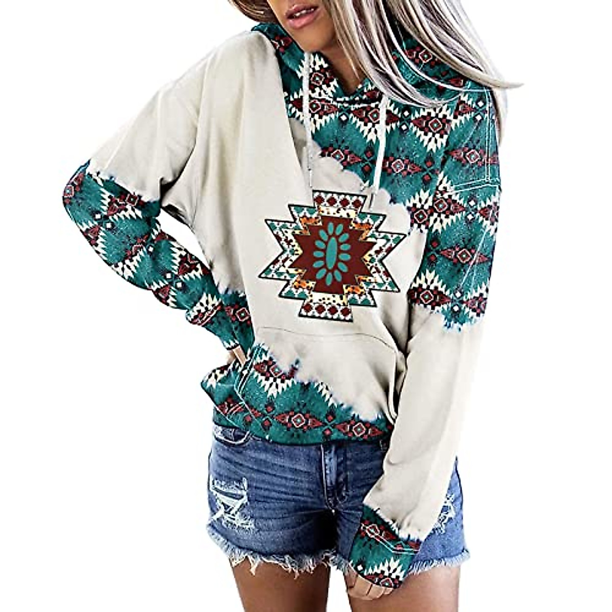 Hoodies For Women Fall Casual Loose Plus Size Top Sweatshirt Fashion Print Long Sleeve Shirt Pullover With Pock Stocking Gift (Green, L)