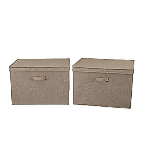 Household Essentials Wide Fabric Storage Bins with Lids, Latte, Set of 2