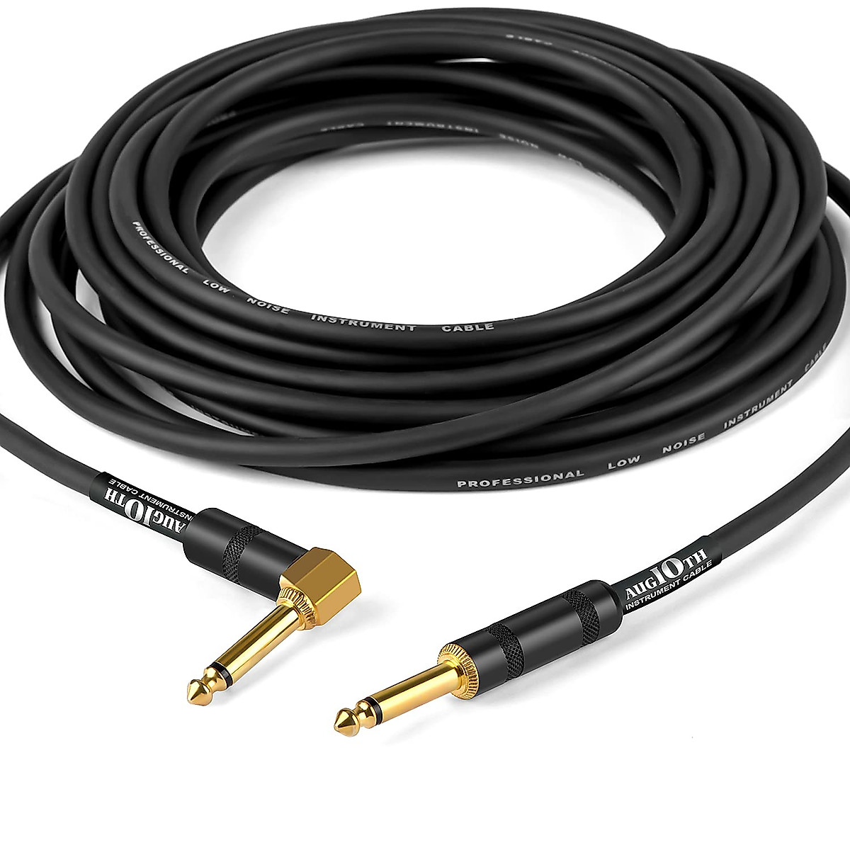 Augioth Performance Guitar Cable 20 ft, Electric Instrument Bass Cable AMP Cord 1/4 Straight to Angled Black