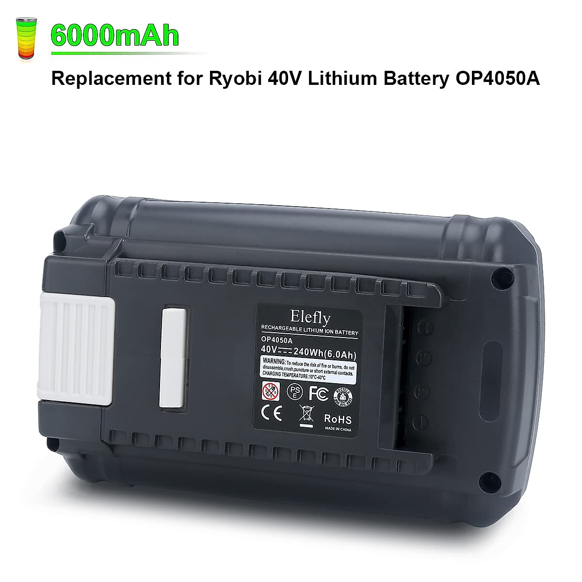 ELEFLY 40V 6.0Ah OP4050A Replacement for Ryobi 40V Lithium Battery OP4015 OP4026 OP40201 OP40261 OP4030 OP4040 OP40401 OP4050 OP40501 OP40601 40 Volt Cordless Tool Battery