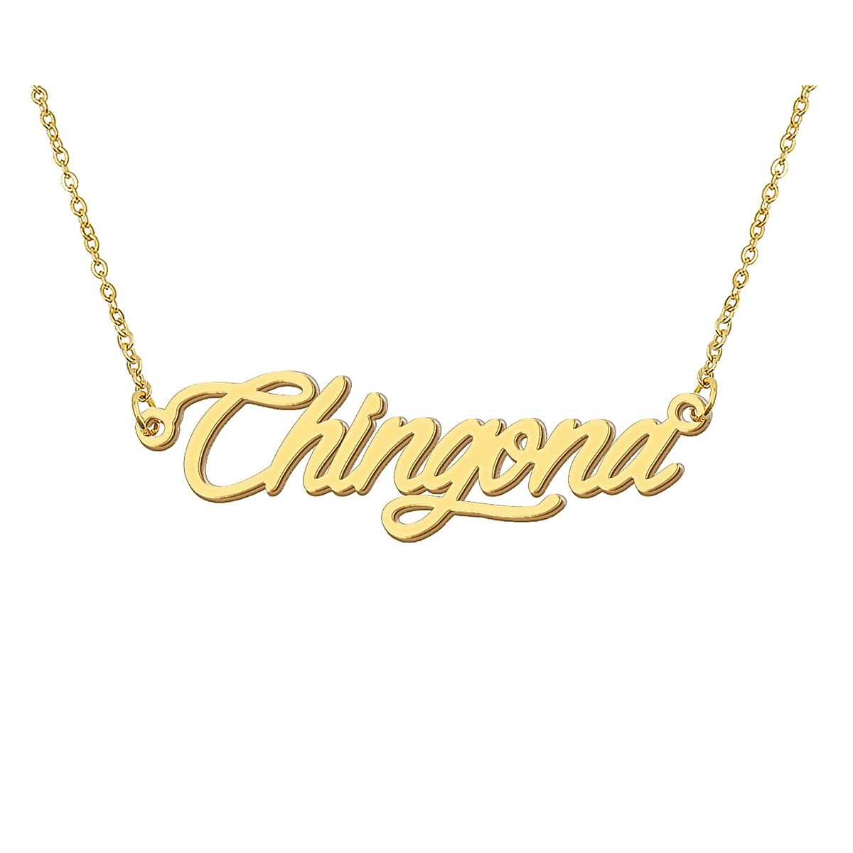 Aoloshow 18k Gold Plated Chingona Name Necklace Womens Nameplate Engraved Necklace Stainless Steel Jewelry for Mothers