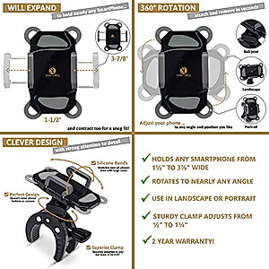 Stroller Phone Holder, Shopping Cart Phone Holder, Golf Cart Phone Holder, Bike Phone Mount, for Motorcycle, Scooter, ATV, Boat, Spin Bike, Bicycle Handlebar- Universal- iPhone, Cell Phone Clamp