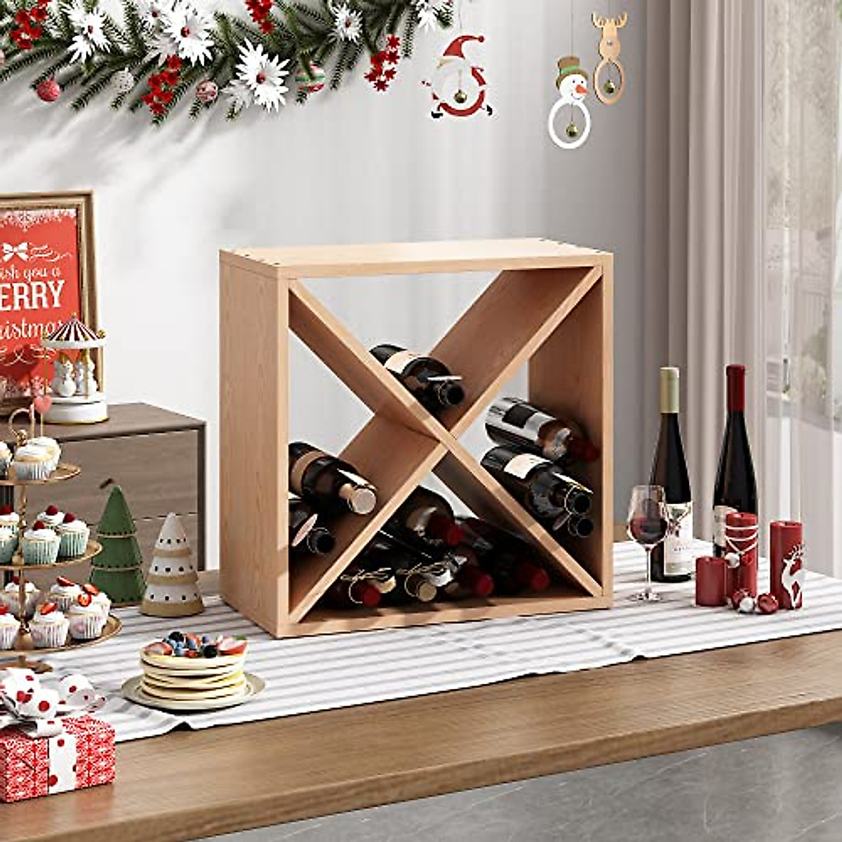 JAXPETY 24 Bottle Wine Rack Holder Compact Cellar Cube Bar Storage Kitchen Decor Wood Display Home,Natural