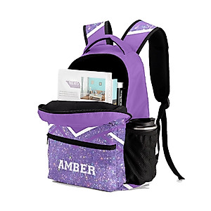 Cheerleader Cheer Purple Backpack with Name Text Custom Laptop Bag for Work Travel Office