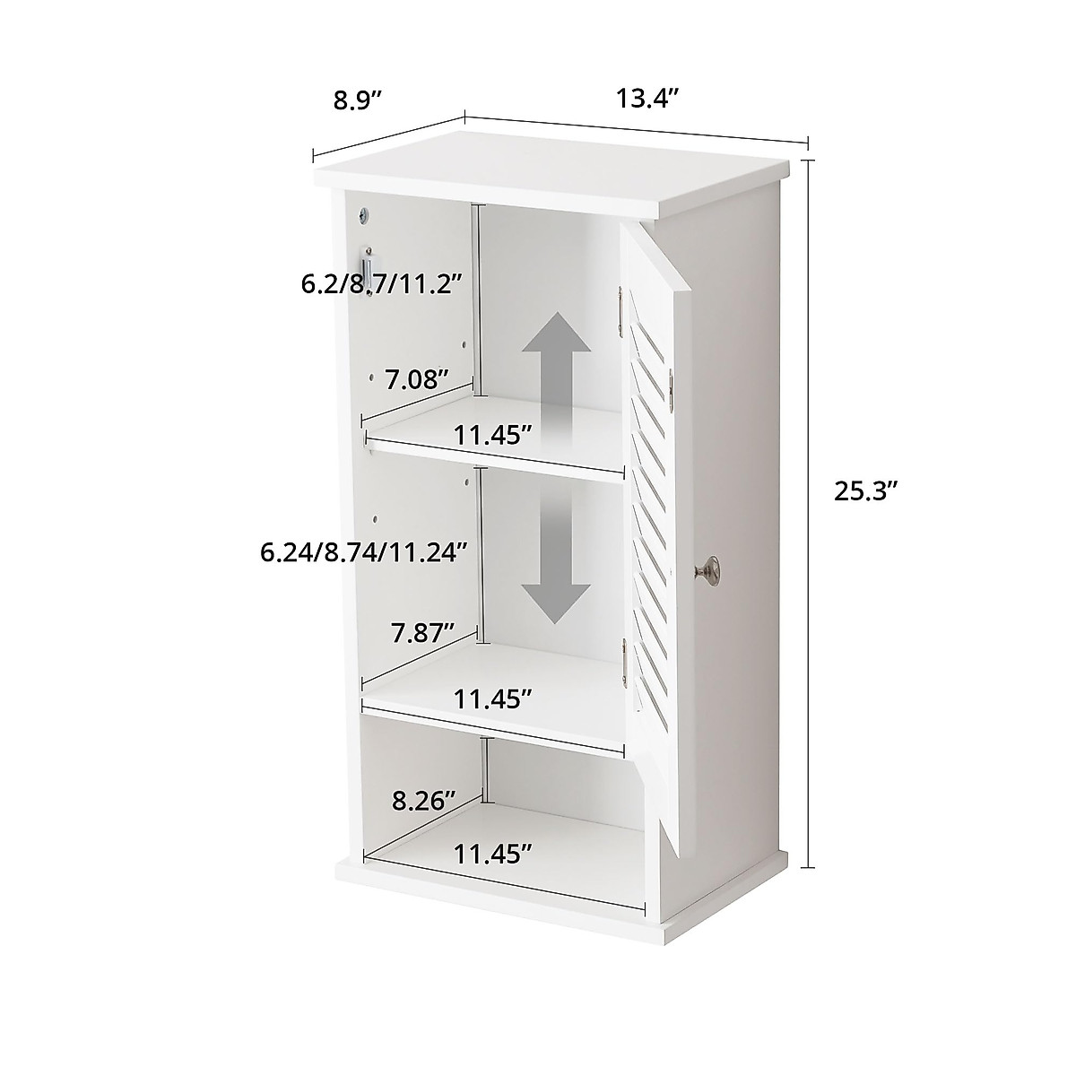 FRALIMK Bathroom Wall Cabinet, Single Door Over The Toilet Storage, Adjustable Shelves, Louver Door, Space Saver, Wall Mounted Organizer, 13 * 25 inches