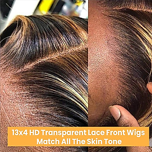 TXIXS 26 Inch Honey Blonde Lace Front Wig Human Hair 13x4 Ombre Lace Front Wig Human Hair Pre Plucked with Baby Hair 180% Highlight Glueless Lace Front Wigs Human Hair Body Wave Lace Frontal Wigs