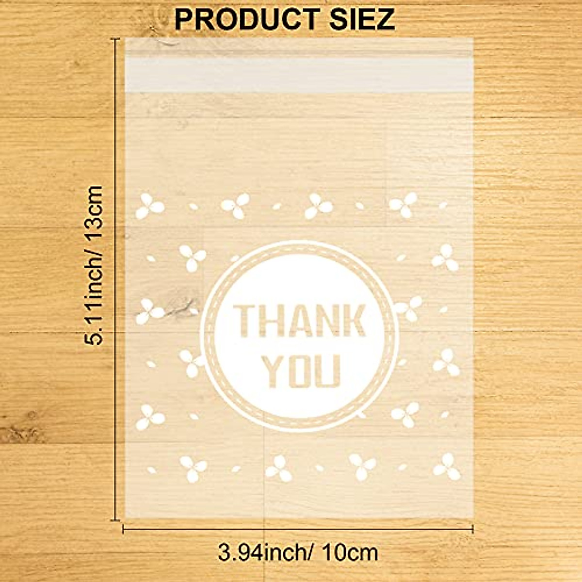 Konsait 100Count Thank You Cookie Candy Treat Bags Self-Adhesive Sweets Biscuit Dessert Bags Plastic Bags Packaging Thank You Cellophane Gift Goody Bags for Bithday Summer Party Favors Supplies