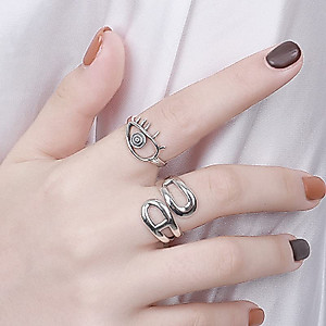 BOKIIWA Evil Eye Ring-925 Silver Open Cuff Adjustable Evil Eye Statement Love Lucky Protection Rings for Women Jewelry (Evil Eye Ring)