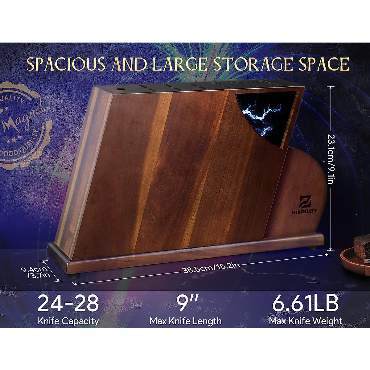 BREATHMAGNET Knife Holder, Wooden Kitchen Knife Block With Large Capacity, Pioneering Breath Magnetic Tech Double-sided Space Saving Storage Holder For Knives, Universal Cutlery Organizer Stand