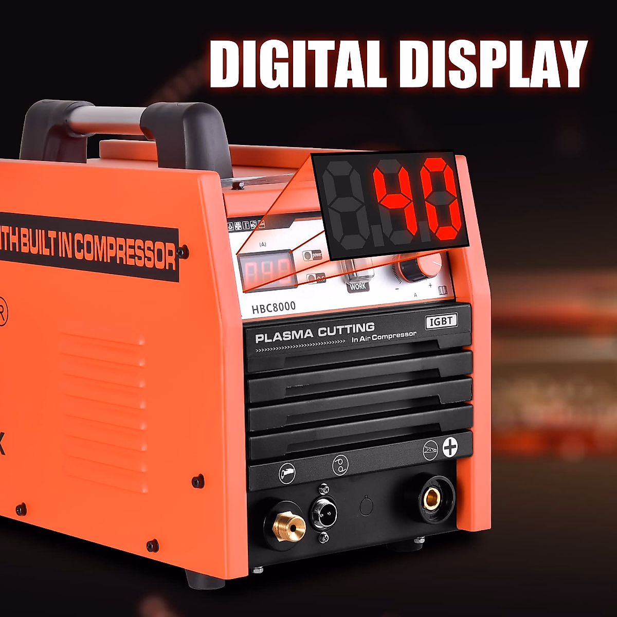 HITBOX 40 Amp Plasma Cutter with Built-In Air Compressor 220V Digital Inverter IGBT Clean Cut Plasma Cutting Machine HBC8000PRO