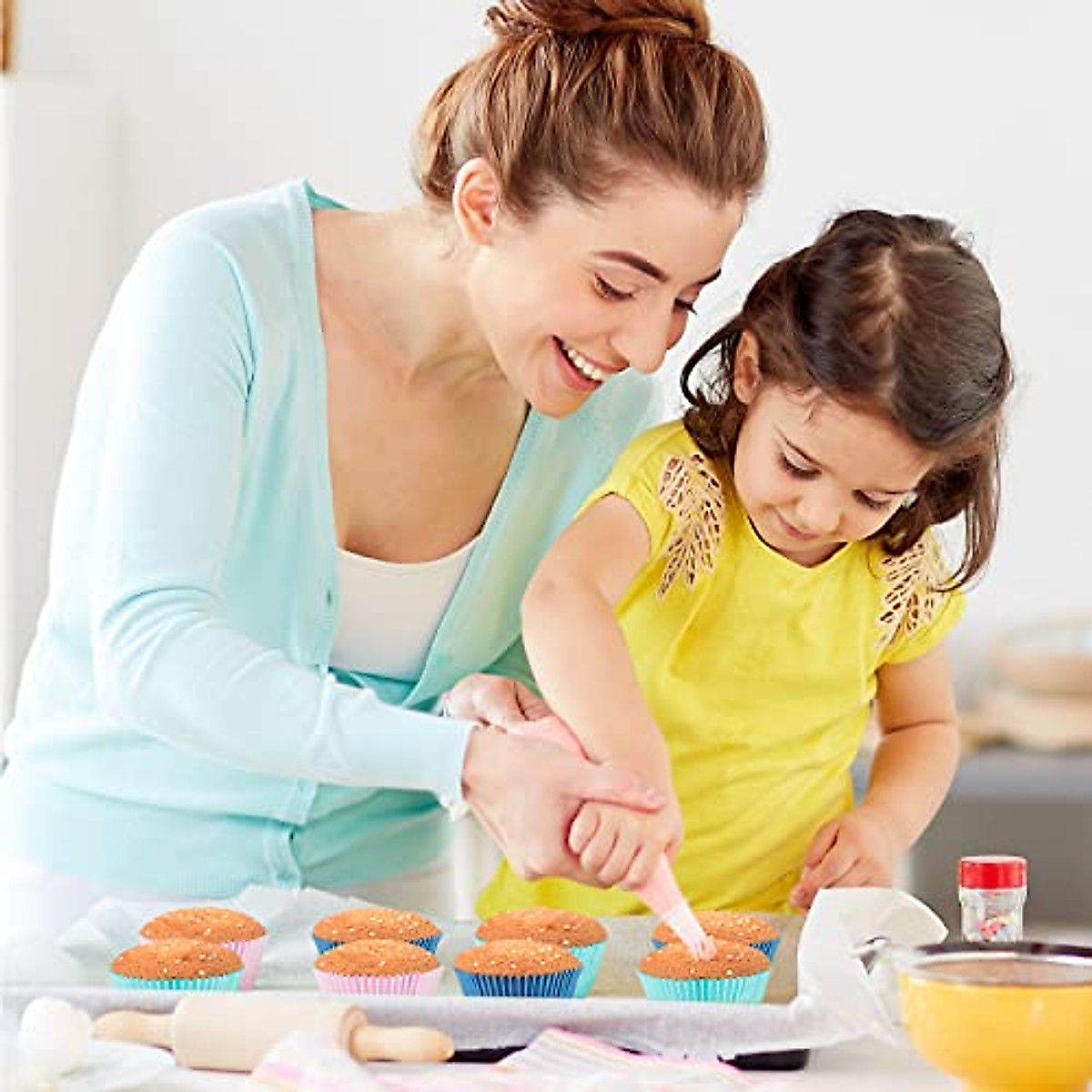 Caperci Aqua Sky Foil Cupcake Liners Standard Size Baking Cups Muffin Wrappers, 150-Pack