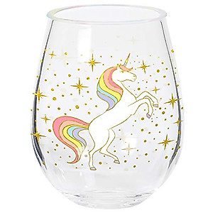 X&O Paper Goods Unicorn Acrylic Stemless Wine Glass, 12 oz.