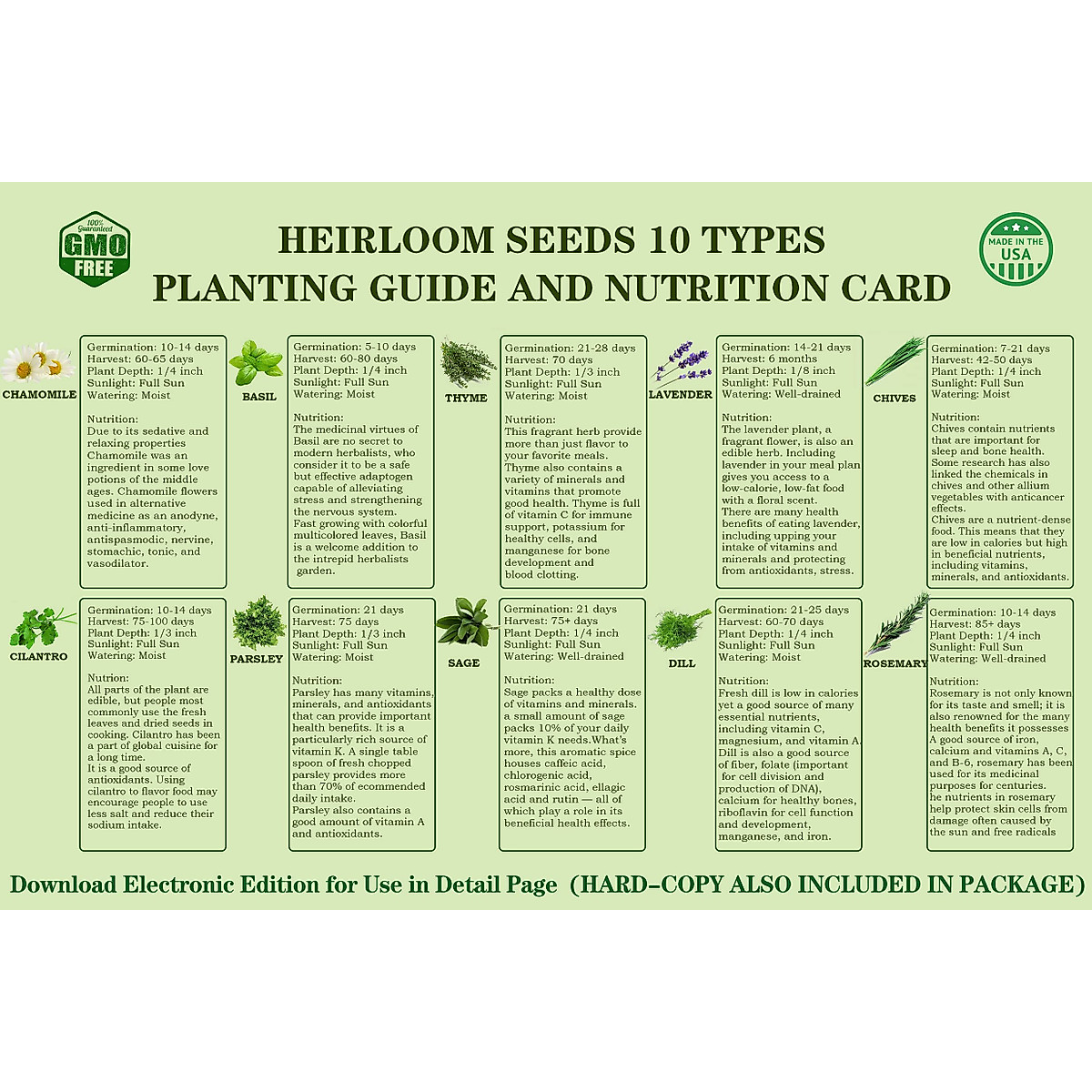 10 Herb Seeds Garden Starter Grow Kit with Green Pots, Markers, Nutritional Soil, Watering, Herb Clipper, Complete Indoor Potted Plant Growing Set for Kitchen DIY