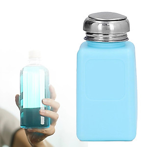 Walfront Solvent Dispenser, 200ML Press Type Solvent Dispenser Push Type Bottle ESD Anti Static Bottle with Stainless(Blue)