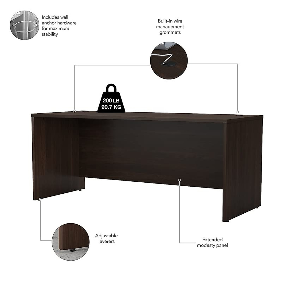 Bush Business Furniture Studio C Home Office Desk, 72W x 30D, Black Walnut