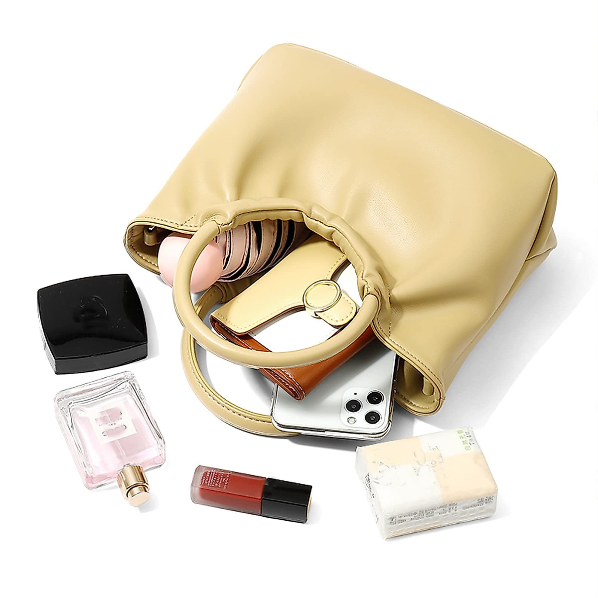 NVKIC Small Crossbody Bags for Women Soft PU Leather Cute Totes Trendy Retro Removable Strap Shoulder Handbag Mini Bucket Purse Beige Color