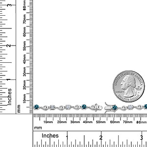 925 Sterling Silver London Blue Topaz and Forever Classic Moissanite From Charles & Colvard and Lab Grown Diamond Bracelet For Women (2.59 Cttw, Gemstone November Birthstone, Round 4MM, 7.5 Inch)