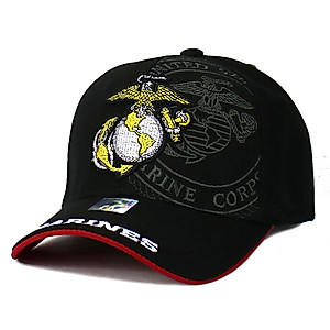 Marines Hat US Marine Corps USMC Military Official Licensed Adjustable Baseball Cap (Black - Insignia), One Size