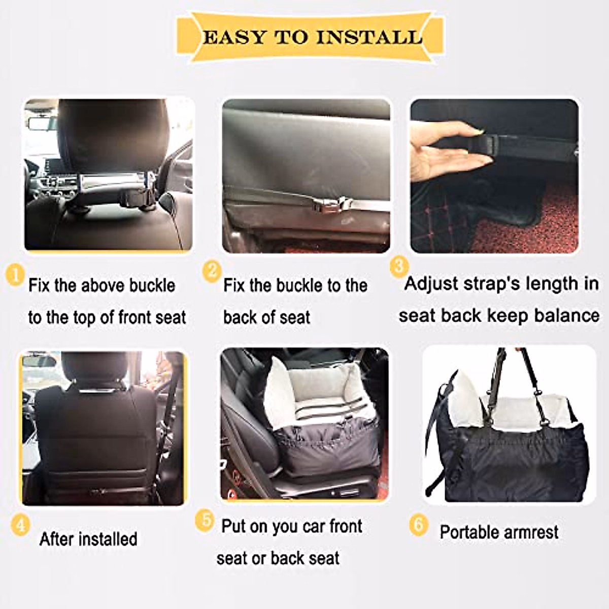 Dog Car Seat for Small Dog Under 25,Fully Detachable and Washable Ultra Soft Car Travel Bed Two Portable Handle and Storage Pockets,with Clip-on Soft Dog Car Seat,Portable Dog Car Travel Carrier Bed