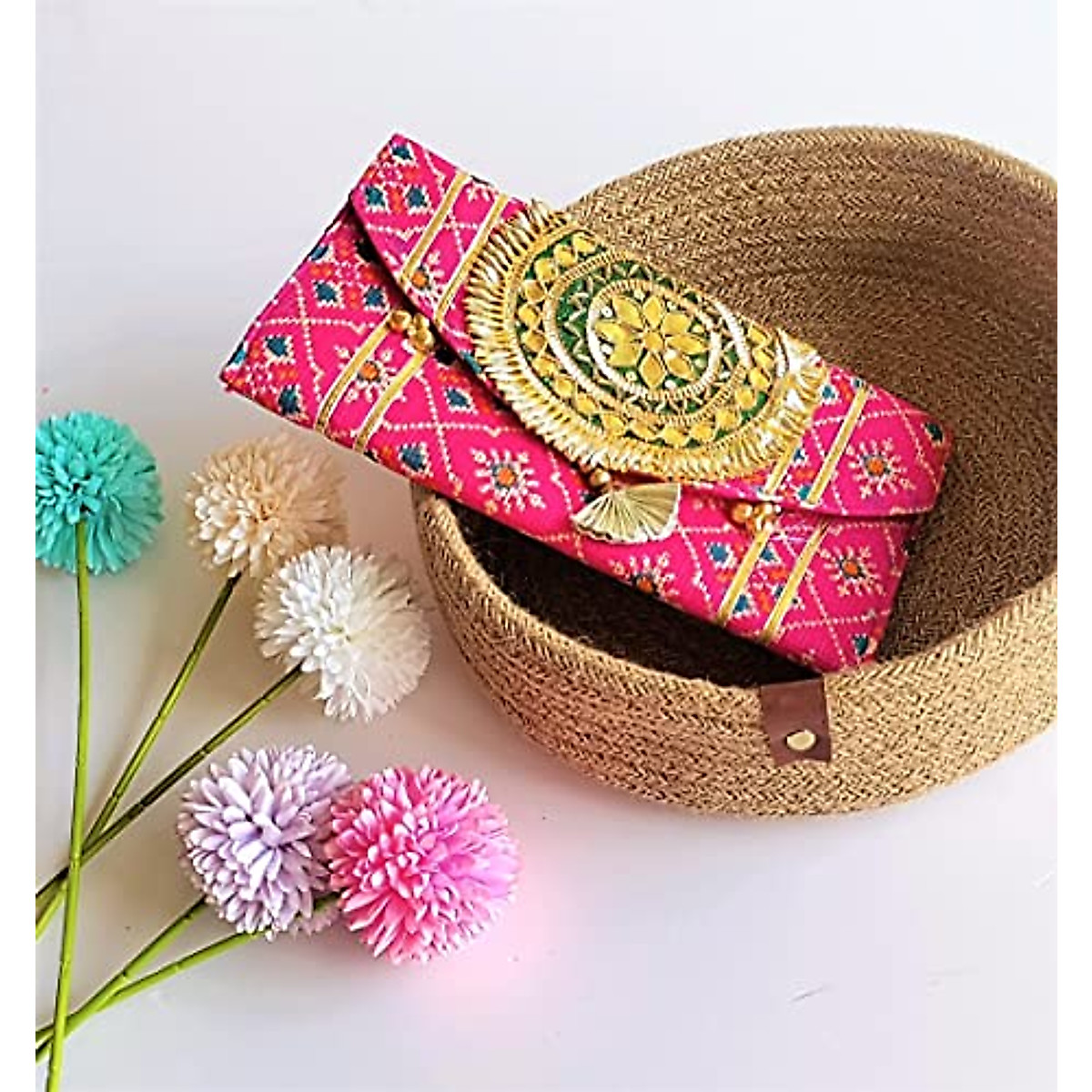 Indian Traditional Patola Clutch For Women Handbag Elegant Evening Wedding Party Purse For Women's BY PANACHE MERCHANT (Pack Of 4)