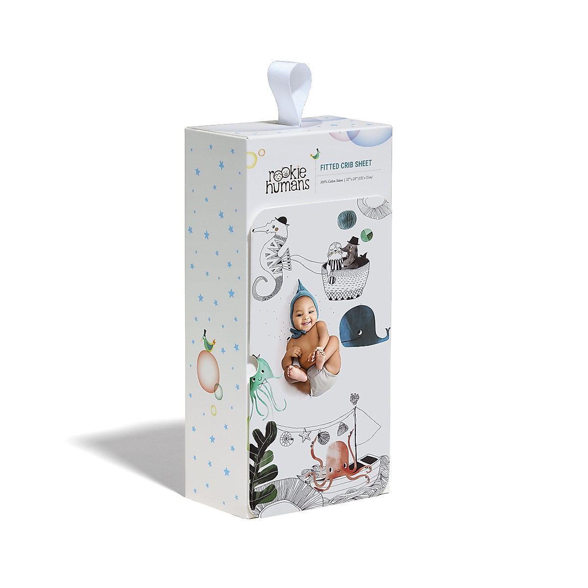 Rookie Humans 100% Organic Cotton Sateen Fitted Crib Sheet: Underwater Love, Modern Nursery, Use as a Photo Background for Your Baby Pictures. Standard Crib Size (52 x 28 inches)