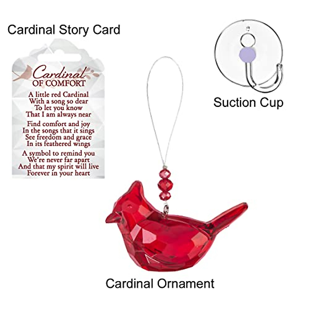 Cardinal of Comfort Visitor from Heaven Sympathy Gift Set Memorial Cardinal Gifts Bereavement Gifts Remembrance Gift for Loss of Father, Mom, Sister - Red Bird Crystal Window Décor