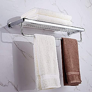 OMOONS Stainless Steel Wall Mounted Bathroom Double Towel Holder Shelf Storage Rail Rack