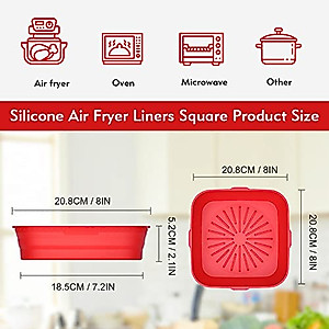Miookiss Air Fryer Silicone Liners，2 Pack Square Silicone Air Fryer Liners，8 Inch Reusable Air Fryer Silicone Pot for 4 to 7 QT，Non-stick Food Safe Air Fryers Oven Accessories (Red+Blue）