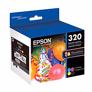 Epson T320 PictureMate Color Cartridge Ink & Ultra Premium Photo Paper Glossy - S042174, 4" x 6" (100 Sheets),White