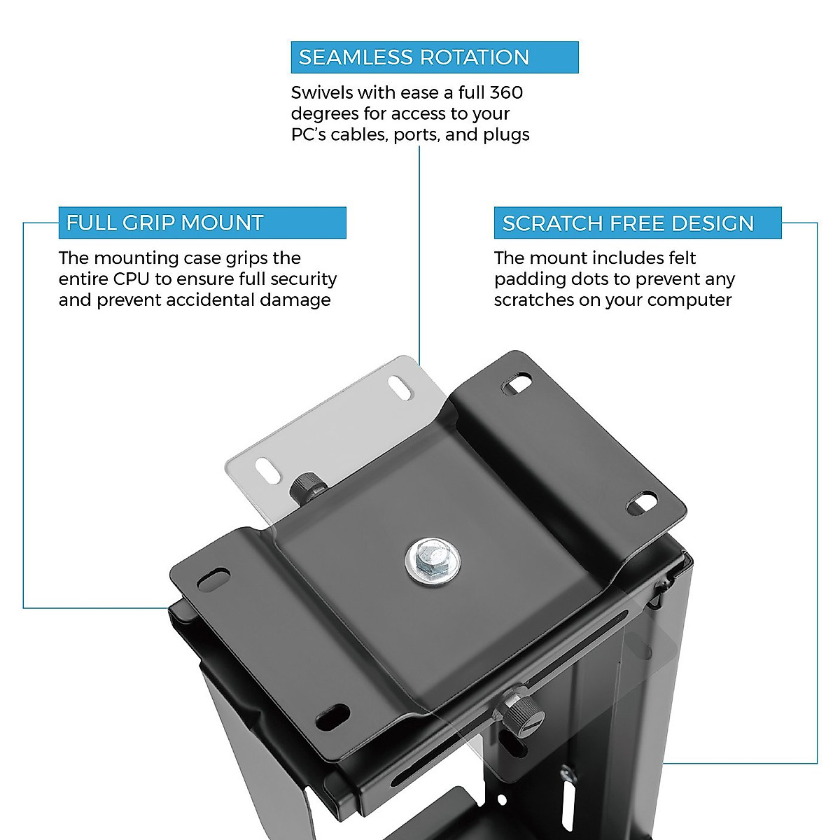 HumanCentric Adjustable Under Desk PC Mount and CPU Holder Wall Mount, PC Mount Under Desk Computer Mount That Fits Most PC or Computer Cases, PC Holder Under Desk Tower Mount, PC Under Desk Mount