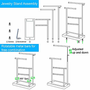 lengnoyp Premium Jewelry Stand, 4-Tier Storage Necklace Holder Stand, Earring Holder AdjustableTall 20I N (Max), Jewelry Organizer for Necklace, Bracelet, Earring, Black
