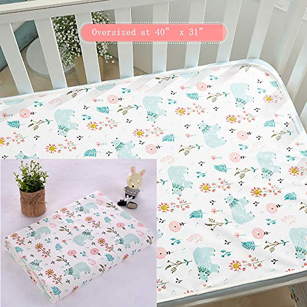 COZUMO Baby Waterproof Bed Pad Bed Wetting Pads Washable for Kids Toddler Potty Training Pads Baby Wateproof Pad Mat for Pack n Play/Crib/Mini Crib Reusable Incontinence Underpads for Kids/Adult/Pets