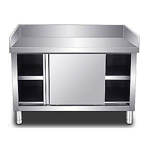 Thickened Stainless Steel Work Table Sliding Door Prep Table Perimeter Edge Stall Design Multi-Function Storage Cabinet Large Storage Commercial Kitchen Metal Table Casework
