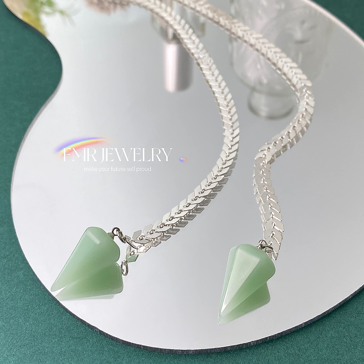 FMR Silver Fish Bone Face Chain Crystal Pendant Necklace Delicate Nose Accessories Face Jewelry for Women and Teens