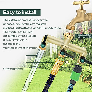 ZaakWang Brass Garden Hose Splitter, 3/4" 3 Way Tap Splitter,Hose Tap Splitter Connection with 3 Individual On/Off Valve and Extended Handle, Hose Pipe Tap Splitter for Garden Outdoor Home