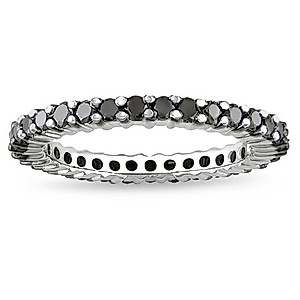 Dazzlingrock Collection 1.50 Carat (ctw) 14K Black Diamond Women Eternity Wedding Stackable Band 1 1/2 CT, White Gold, Size 5.5