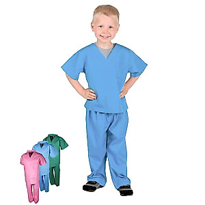 IntelliFun Toddler Kids Dress Up Pretend Role Play Scrub Sets Halloween School Home Play for Ages 3+ (Teal Blue, L 8-10Y)