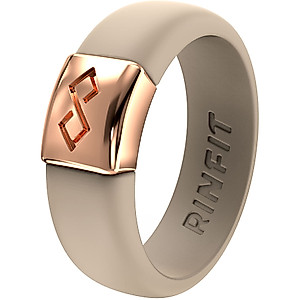 Rinfit Silicone Rings for Women - Silicone Wedding Bands Women - Infinity Ring with Metal Plate - Rubber Rings - Patented Design - Nude & Rose Gold - Size 6