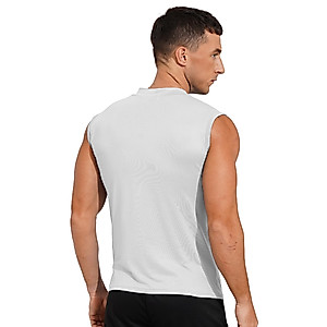Hedmy Men's Sleeveless T-Shirt Basic Mock Turtleneck Slim Fit Undershirt Pullover Thermal Tank Tops White X-Large