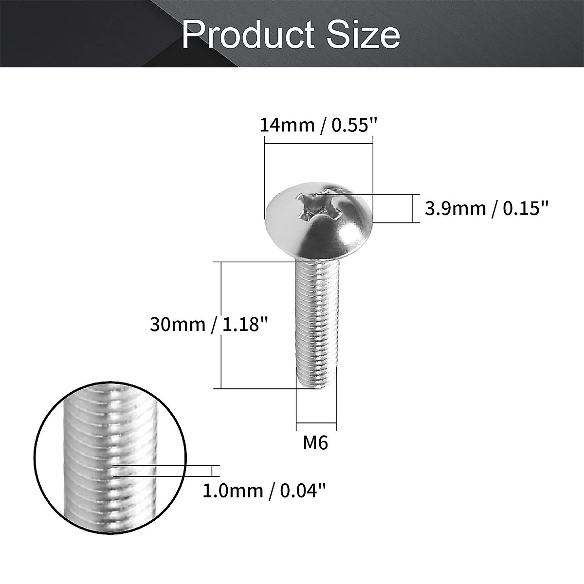 MroMax 10Pcs M6 x 30mm Truss Head Phillips Machine Screw, 304 Stainless Steel (A2-70), Fully Thread, Metric Silver Gray Truss Cross Head Screws Bolts for Home Small Appliance Electronic Instrument